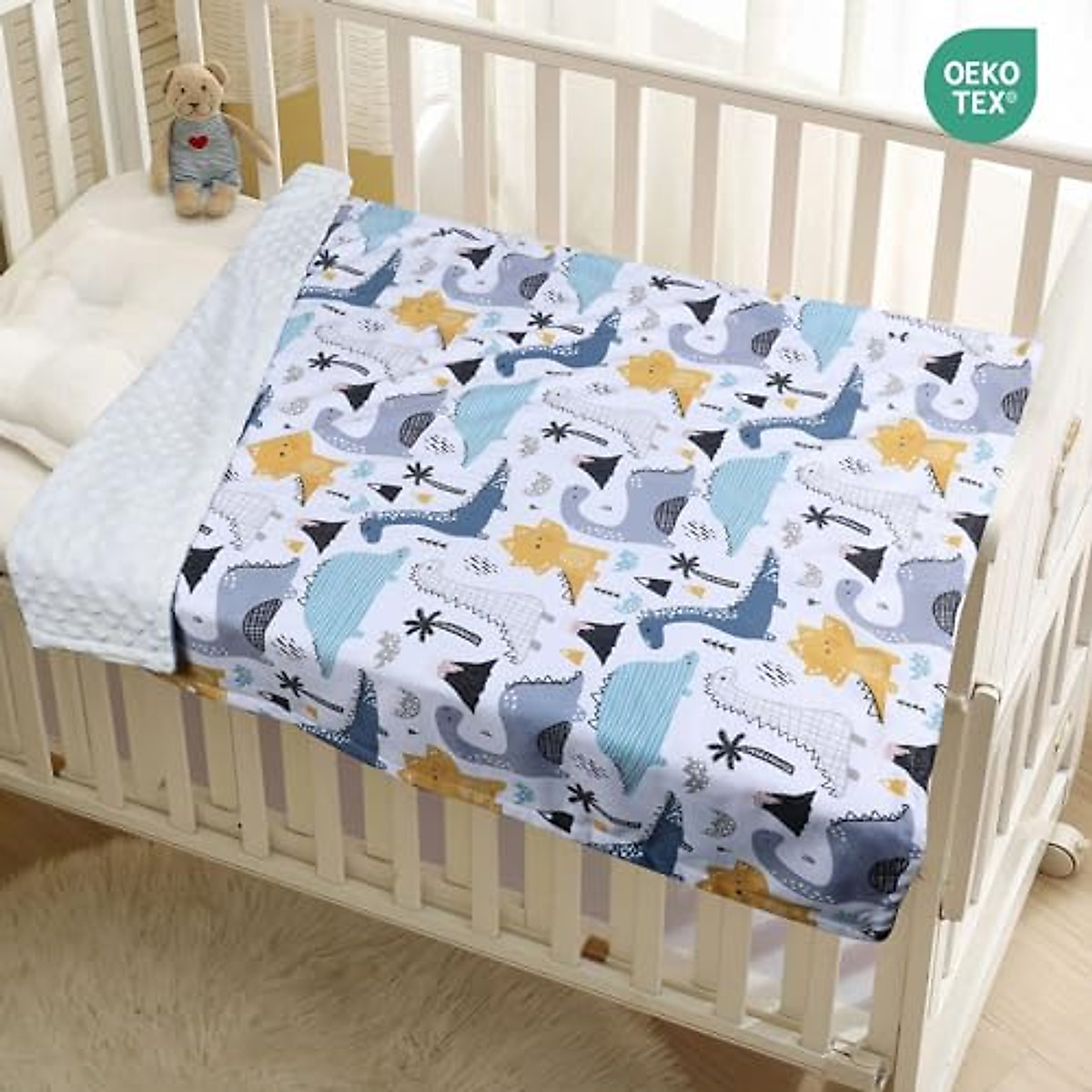 Donsonny Baby Blanket for Boys Girls Soft Minky with Double Layer Dotted Backing, Color Dinosaurs Printed 30 x 40 Inch Receiving Blanket