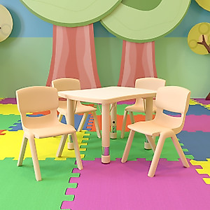 EMMA + OLIVER 21.875" W x 26.625" L Red Plastic Activity Table Set-4 Chairs