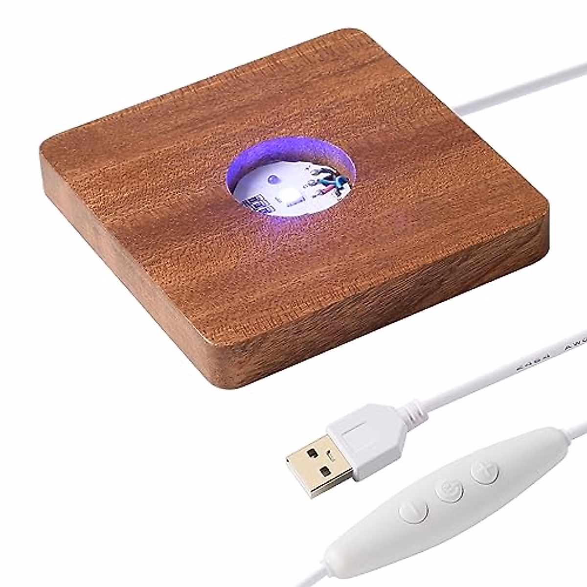 ERWEI LED Wood Light Display Base for Crystal Glass Art Wooden Lamp Stand Base Colorful Square Lighted Base for 3D Crystal Light Pedestal for Resin Art Acrylic Crystal Sphere Holder