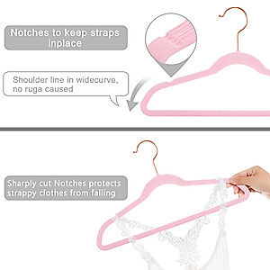 MIZGI Premium Kids Velvet Hangers (Pack of 50) 14" Wide with Copper Rose Gold Hooks,Space Saving,Nonslip Huggable Closet Hangers for Petite Junior Children's Skirt Dress Pants,Clothes Hangers