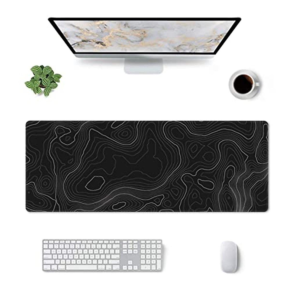 BZU Topographic Contour Extended Big Mouse Pad Large,XL Gaming Mouse Pad Desk Pad,31.5x11.8inch Long Computer Keyboard Mouse Mat Mousepad with 3mm Non-Slip Base and Stitched Edge for Home Office Work