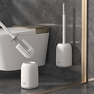 Creative Toilet Bowl Brush Floor Wall Mounted Toilet Brush Plastic Long Handle Domed Toilet Cleaner Brush with Holder Set