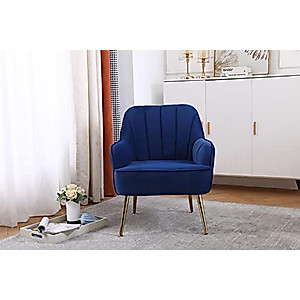 Goujxcy Modern Accent Chair, Velvet Living Room Chair, Club Chair Upholstered Tufted Decorative Reading Chair, Corner Side Chair, Vanity Chair for Bedroom, Living Room (Navy Blue)