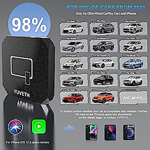 YUVETH Wireless CarPlay Adapter 2023 Newest Version, Wireless CarPlay Dongle Compatible with Apple iOS 12+ Auto Connect Plug Play for OEM Wired CarPlay Car Model 2017+ Support Online Update, Black