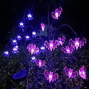 CENGNIAN Solar Halloween Pathway Lights, Purple Spider Swaying Halloween Lights Outdoor, Solar Powered Waterproof Spooky Halloween Decorations Stake Lights for Garden Yard Patio Pathway Decorations