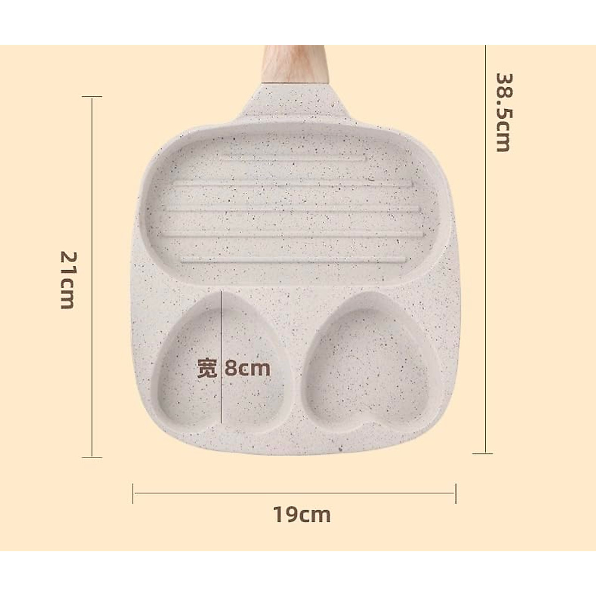 BB Tigger 3-Cup Egg Pan,3 Section, Versatile Breakfast Skillet, Omelette Pan, Omelette Skillet, Bacon pan, Sausage pan, hot dogs pan, Pancake Pan, 3-in-1 egg pan, 19cm*38.5cm, Off-White