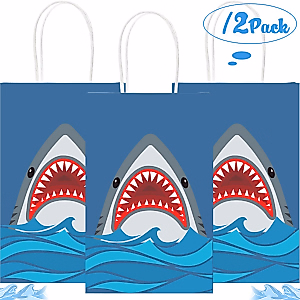 Funnlot Shark Party Bags Shark Birthday Party Supplies 12PCS Shark Goodie Bags Shark Gift Bags Shark Party Favor Bags for Shark Party Kids Birthday Party Decorations