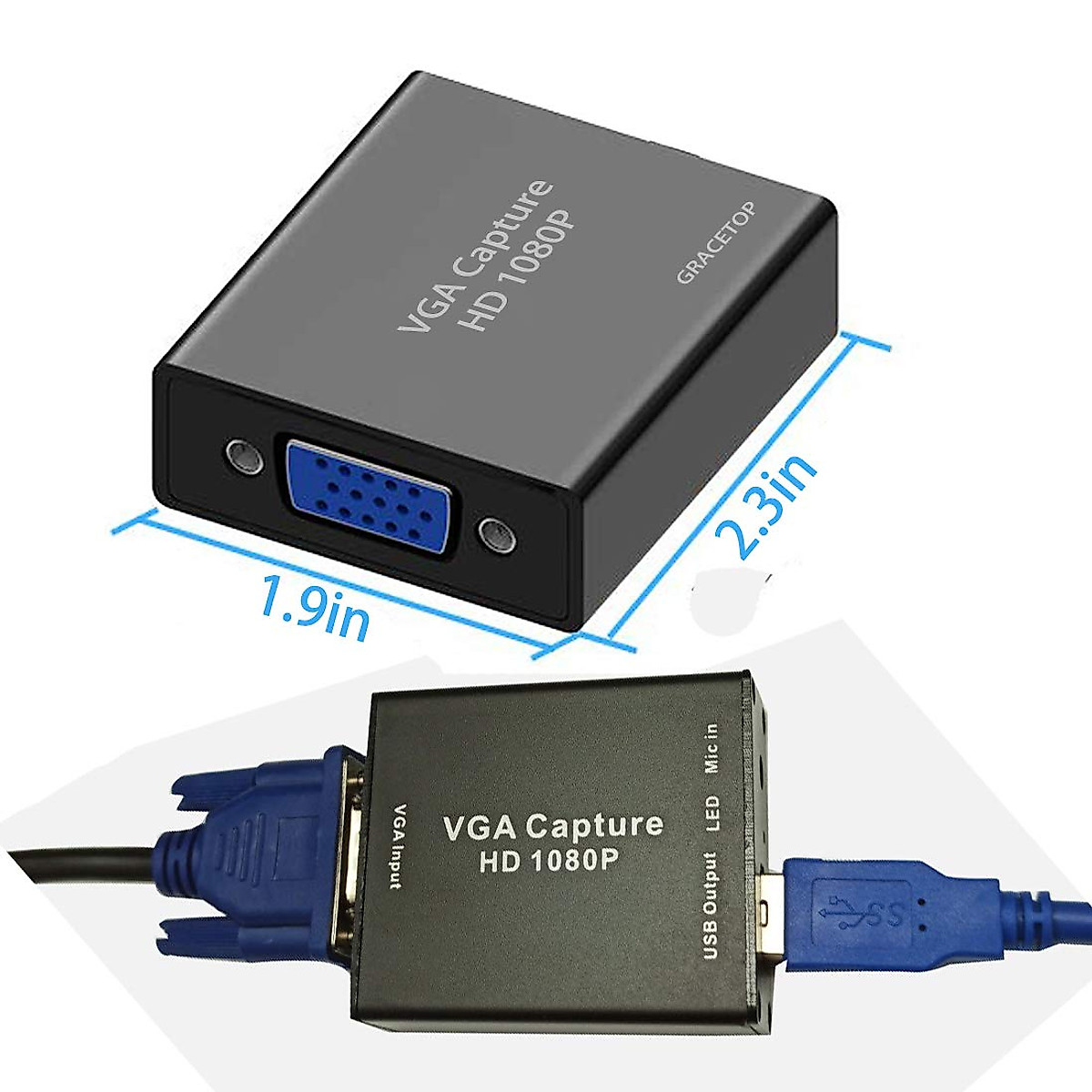VGA Capture Card, VGA to USB Capture Device with Mic Input Support HD 720P Video for Gaming, Streaming, Teaching, Video Conference, Live Broadcasting