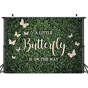 Ticuenicoa 7×5ft Greenery Butterfly Backdrop A Little Butterfly is On The Way Baby Shower Photography Background Green Leaves Pink Butterfly Baby Shower Theme Party Banner Decorations