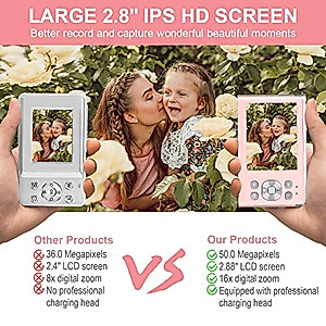 Digital Camera for Kids, Small Cameras for Teens, Portable Compact Camera for Photography, 1080P 50MP Autofocus Children Camera with 32GB SD Card, 2.88 Inch LCD Screen, 16x Digital Zoom (Pink)