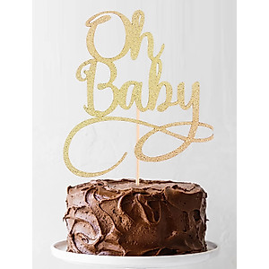 AHAORAY Oh Baby Cake Topper - Premium Gold Baby Birthday Party Cake Decoration Supplies, for Baby Shower/Gender Reveal Party/Baby Party Photo Booth Props
