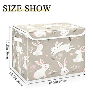 YETTASBIN Easter Bunny Storage Basket with Lid and Handles, Large Collapsible Fabric Storage Bins Durable Storage Organizer for Shelves, Closet, Bedroom, School, Office, Home Decor