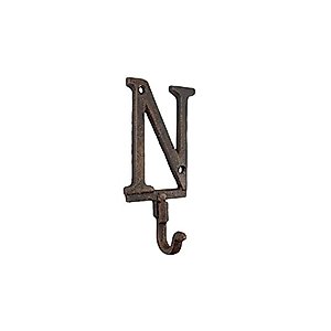Handcrafted Nautical Decor Rustic Copper Cast Iron Letter N Alphabet Wall Hook 6"