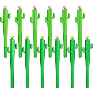 TOODOO 12 Pieces Cactus Rollerball Pens 0.5 mm Black Ink Pens Vibrant Cute Plant Pen for School Home Office (12 Pieces)