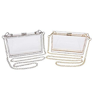 Women cute clear acrylic clutch purse stadium approved box bag with gold & silver chain strap
