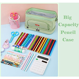 JECCYE Big Capacity Pencil Case, Double Layer Large Pencil Pouch Pen Box Bag - Back to School Supplies for Teen Girls Boys, Aesthetic Cute Pencil Cases Holder Organizer for Student Kids - Green