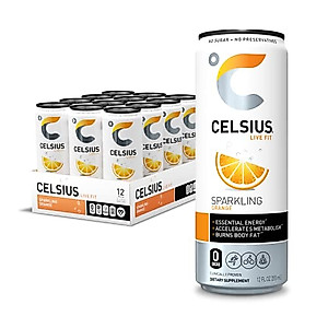 CELSIUS Sparkling Orange, Functional Essential Energy Drink 12 Fl Oz (Pack of 12)