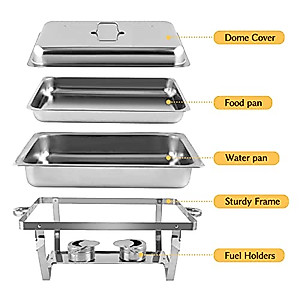 Snowtaros 4 Pack 8QT Chafing Dish Buffet Set, Stainless Steel Food Warmer Set, Rectangular Buffet Server with Tongs & Spoons for Parties, Catering, Banquets, Events (Full Size)