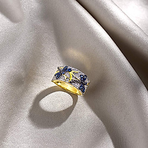 Santuzza 14K Gold Plated Dragonfly Ring Cubic Zirconia Blue Spinel 925 Sterling Silver Ring for Women (6.5)