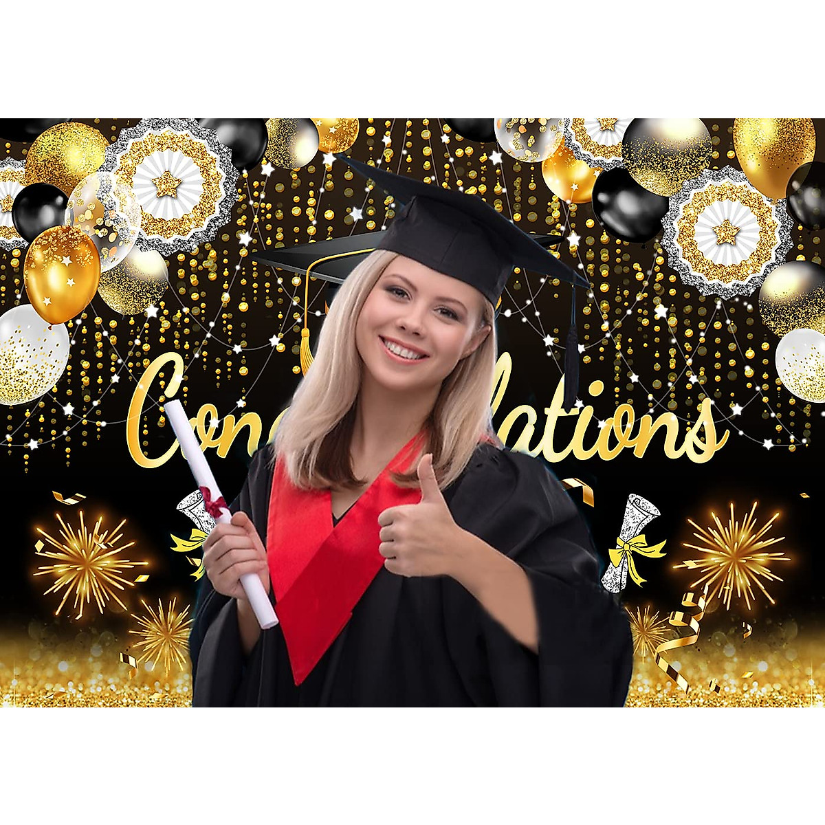 Dudaacvt 8x6ft Class of 2025 Backdrop Black Gold Glitter Bokeh Graduation Party Background 2025 Congrats Grad Prom Party Backdrop