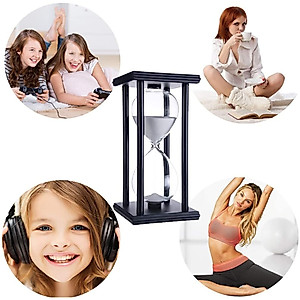 JIEHET Hourglass Sand Timer 45 Minutes, Hour Glasses with Sand Decoration for Kids, Sand Clock Watch for Room Birthday Tea Coffee Table Book Shelf School Game Ornament Wooden (White Sand)