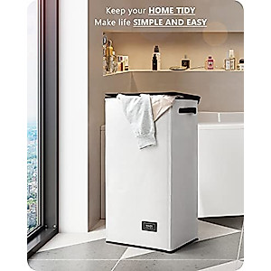 SOLEDI Laundry Hamper with Lid - 100L XL - Large Laundry Basket with Removable Bag, Collapsible Laundry Baskets, Convenient Storage - Hampers for Laundry for Bedroom, Bathroom, Closet, Dorm, Off-White