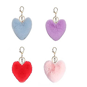 HSYHERE Lady Girl Cute Peach Heart Fur Ball Keychain Creative Love Pendant Car Keychain Backpack Peach Heart Pendant Pendant Metal Key Ring-Pink