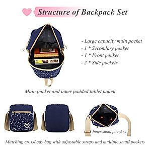 Star Print Girls Canvas Backpacks Set for School, School Bags Bookbags for Teenage Girls, with Crossbody Bag, 3 Pieces