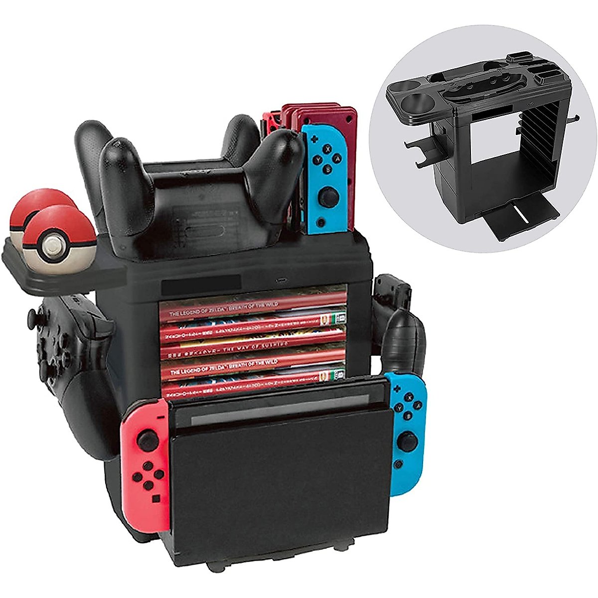 YICHUMY Mulfunction Game Disc Stand Tower Controller Charger Charging Dock for Switch 4 Joycontroller, 2 Pro Controllers and 2 Poke Ball Plus Controllers, Storage for Switch Accessories
