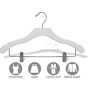 The Great American Hanger Company Wooden Combo White Finish Hanger with Clips and Notches (Box of 25)