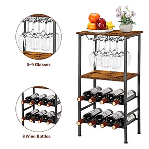 DOMYDEVM Wine Rack Table with Glass Holder Wine Rack Freestanding Floor Table with Wooden Brown Wine Rack Bar Industrial Wine Table for Living Room