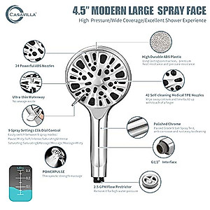 Shower Head,High Pressure 9 Spray Setting Handheld Shower Heads With 5.9ft Extra-long Hose,4.5" Face Hand Held Showerhead with Water Saving & Spa Spray Mode - Chrome