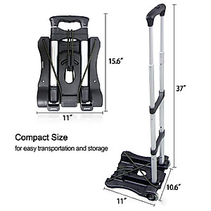 Sutekus Folding Hand Truck and Dolly 110-lbs Lightweight Portable Luggage Cart for School Travel Office Moving (Black)