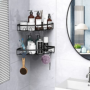 Kerisgo Corner Shower Caddy, 2 Pack Adhesive Bathroom Shower Corner Organizer Shelf, No Drilling Rustproof Wall Mounted Shower Storage Rack Shampoo Holder Organizer (Black)