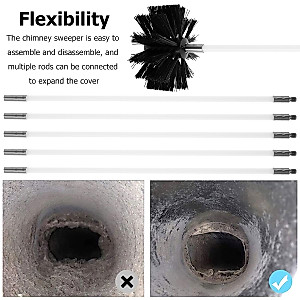 12pcs Chimney Sweep Kit, Flexible Chimney Cleaning Brush Kit Air Duct Cleaning Kit, Nylon Dryer Vent Cleaner Kit with 11 Chimney Rods & 1 Brush Head for Drill Fireplace Sewage Pipe Wood Burner Stove