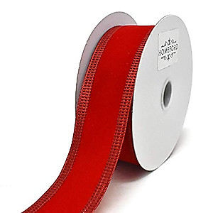 Homeford Red Velvet Metallic-Colored Trim Wired Ribbon, 1-1/2-Inch, 10-Yard (Red)