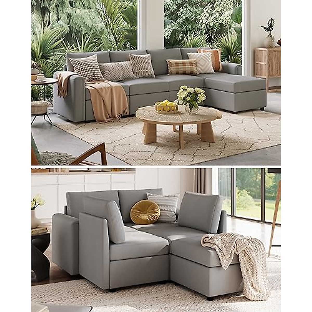 LINSY HOME Modular Sectional Sofa, Convertible L Shaped Sofa Couch with Storage, Memory Foam, Modular Sectionals with Ottomans, 5 Seat Sofa Couch with Chaise for Living Room, Grey