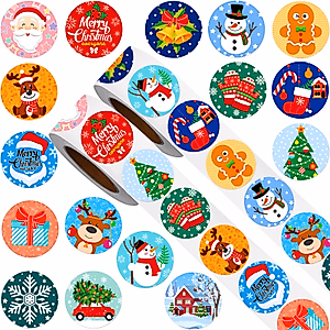 1000 Pieces Christmas Roll Stickers 1 Inch Winter Holiday Envelope Stickers Round Xmas Label Tag Seal Sticker for Christmas Party Supplies, Book, Cards, Water Bottles Decor