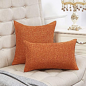Anickal Thanksgiving Pillow Covers 18x18 Inch for Fall Decorations Set of 2 Burnt Orange Rustic Linen Decorative Square Throw Pillow Covers for Sofa Couch Farmhouse Home Decoration