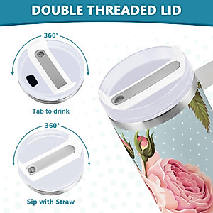 Adornlife Flower Rose 40 oz Tumbler with Handle and Straw Lid, 100% Leak-proof Travel Coffee Mug, Stainless Steel Insulated Cup For Beverages, Cupholder Friendly
