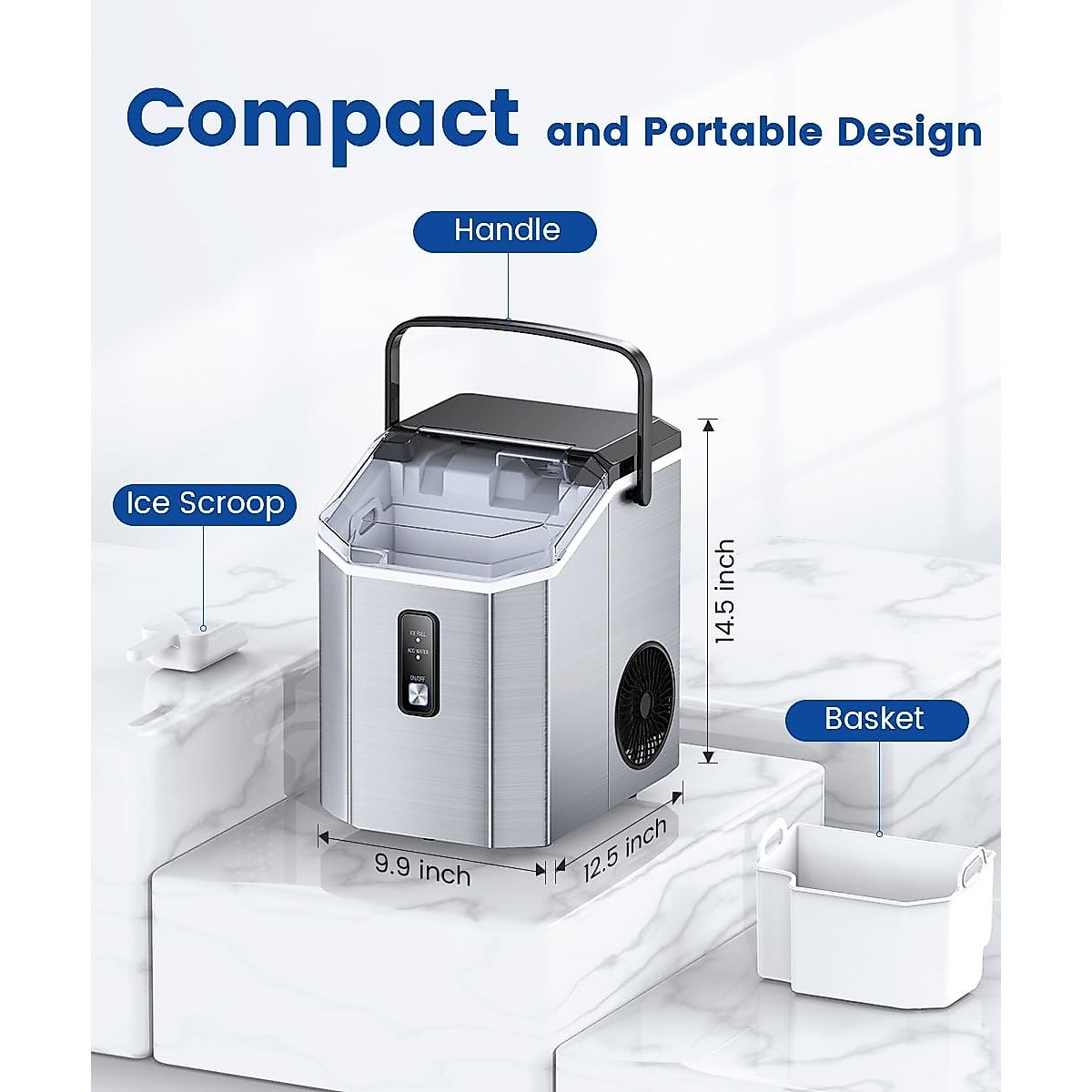 COWSAR Nugget Ice Maker Countertop, Chewable Nugget Ice Cubes Machine, Quick Ice Making 34Lbs/Day, Self-Cleaning, Portable Ice Machine for Home Kitchen Office Party