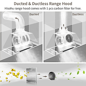 36 inch Built-in/Insert Range Hood 900 CFM, HisoHu Ducted/Ductless Stainless Steel Kitchen Vent Hood with 4 Speed Gesture Sensing&Touch Control Panel, 3 Pcs Aluminum Filters