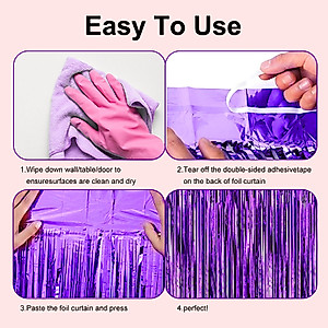2 Pack 3.2 ft x 9.8 ft Purple Tinsel Curtain Party Backdrop Decorations, Metallic Foil Fringe Backdrop Door for Halloween, Christmas, Birthday Graduat