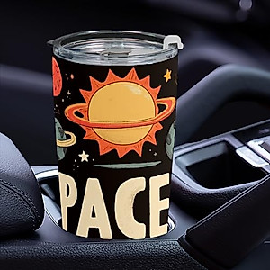 QWEUIOP 20oz Insulated Travel Coffee Mug Cartoon Outer Space Planet Rocket Stainless Steel Tumbler with Lid Double Wall Vacuum Coffee Cup For Hot and Cold Drinks14143