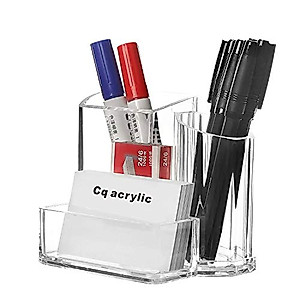 Cq acrylic Pen and Pencil Holders Cups Business Card Holder Box Office Supplies Desktop Organizer Storage,5.4x3.8x4.4 inch Pack of 1