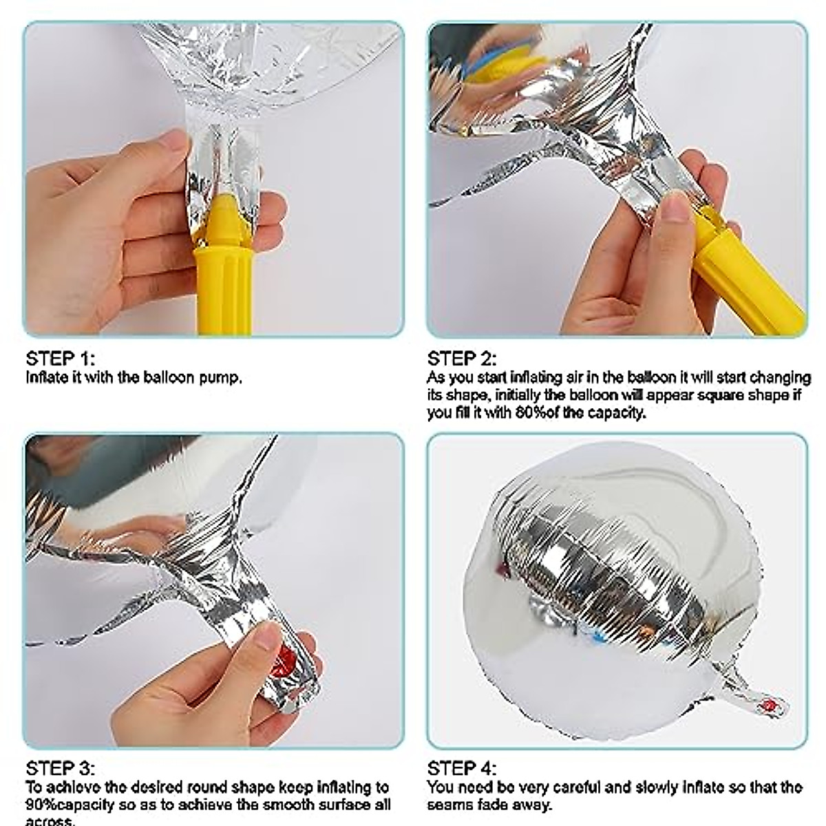 RUBFAC Silver Balloons 22 Inch, 6pcs 4D Round 360 Silver Chrome Balloon Silver Foil Balloon for Bachelorette Party Decorations, Silver Metallic Balloons for Baby Shower, Birthday and More