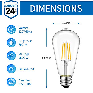 ANWIO ST21 LED Filament Bulb 7W(60 Watt Equivalent) Dimmable 2700K Warm White Vintage Edison Light Bulb E26 Medium Base (6-Pack)