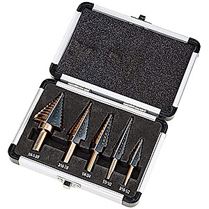 Zhushan 5pcs Step Drill Bit Set,High Speed Step Drill Bit, HSS Cobalt Multiple Hole 50 Sizes Titanium Step Drill Bit with Aluminum Case