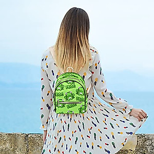 Green Frog Mini Backpack Purse for Women, Cartoon Frog Leather Small Backpack Casual Travel Daypacks Shoulder Bag for Girls Teen