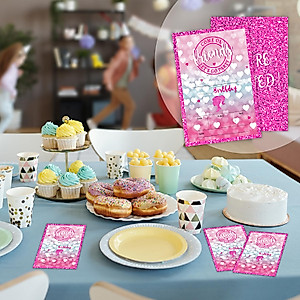YUEXLL Let's Go Girls Theme Birthday Party Invitations Cards, Pink Doll Theme Birthday Celebration Supplies, Double-sided Fill-in birthday Invites for Boys Girls - C10
